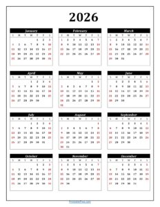 Printable Calendar 2026 One Page with Holidays (Single Page) 2026 ...