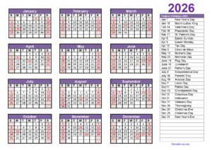 Printable Calendar 2026 One Page with Holidays (Single Page) 2026 ...