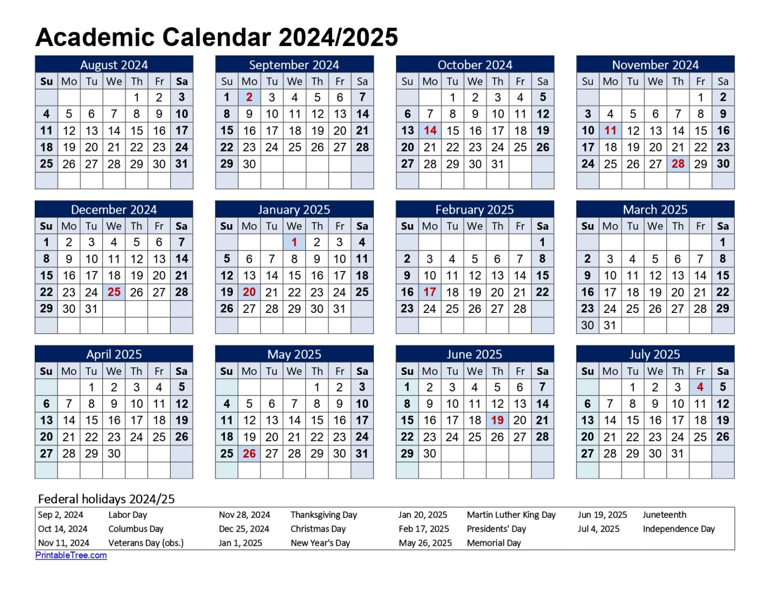 Free Printable Academic Calendar 2026 to 2027 Templates - Printable Tree