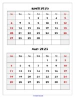 April and May 2025 Calendar Printable | Two Months Calendar