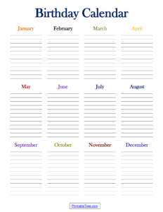 Free Printable Birthday Calendar 2026-2027 PDF Templates