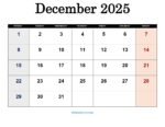 December 2025 Calendar Printable PDF Template with Holidays