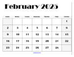 February 2025 Calendar Printable PDF Template with Holidays