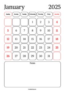 January 2025 Calendar Printable PDF Template with Holidays