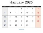 January 2025 Calendar Printable PDF Template with Holidays