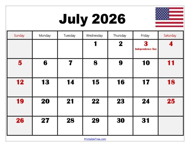 Free July 2026 Calendar Printable PDF with Holidays Template
