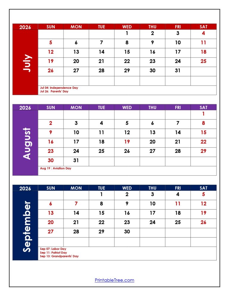 July To September 2026 Calendar Printable Three Month Calendar July To September 2026 Calendar Printable Three Month Calendar