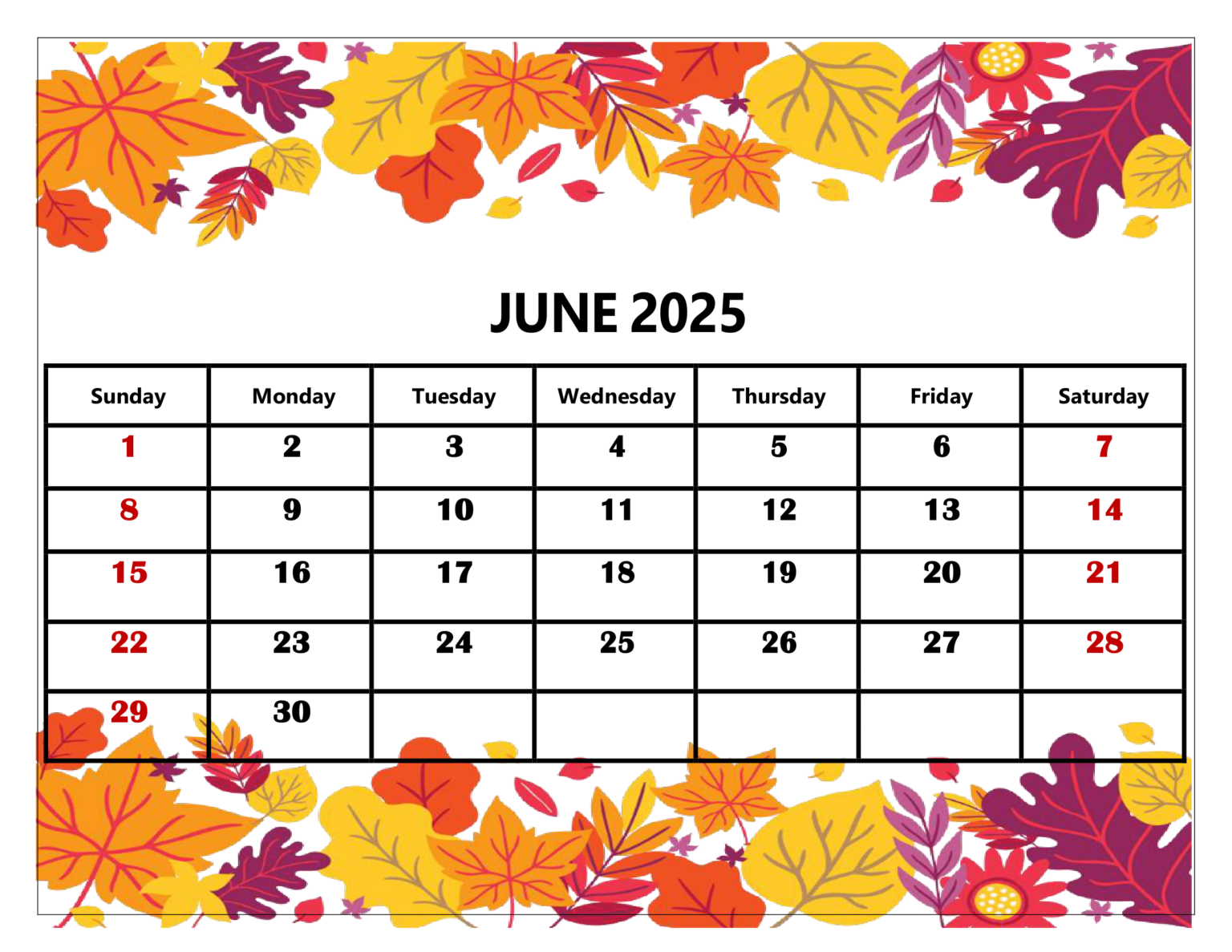 Free June 2025 Calendar Printable PDF Template with Holidays
