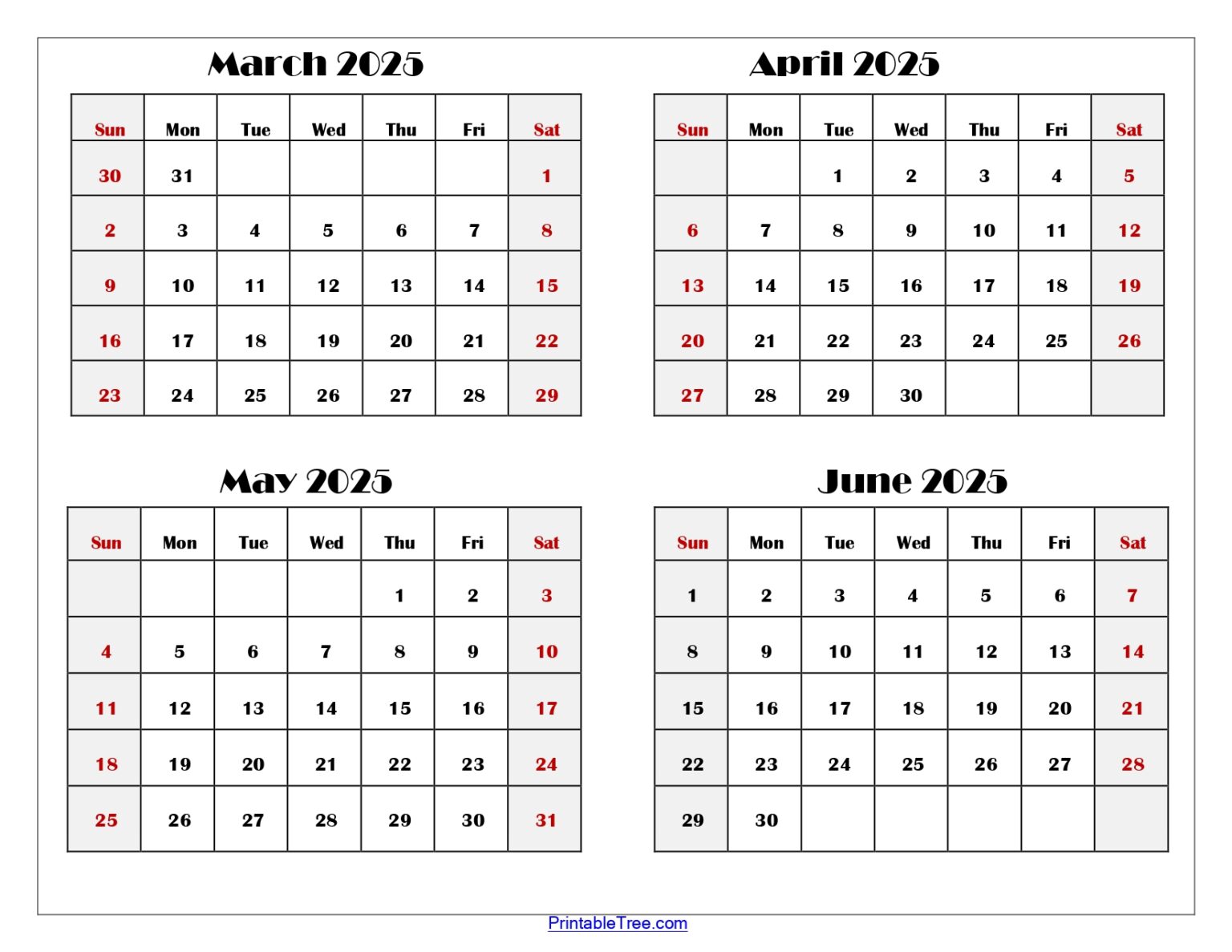 Four Month Calendars 2024 and 2025 Printable PDF- 4 months calendar one ...