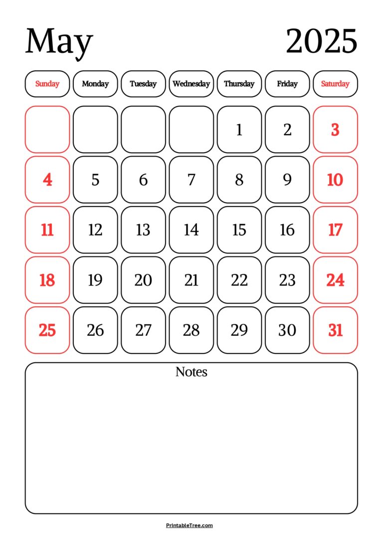 Free May 2025 Calendar Printable PDF Template with Holidays
