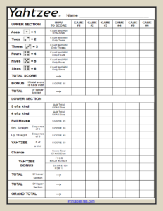 Free Printable Yahtzee Score Card Sheets PDF Templates