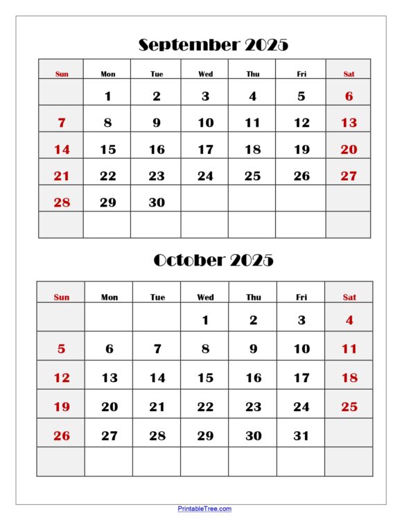 September and October 2025 Calendar Printable PDF | Two Months Calendar
