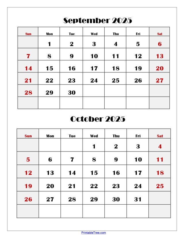 September and October 2025 Calendar Printable PDF | Two Months Calendar