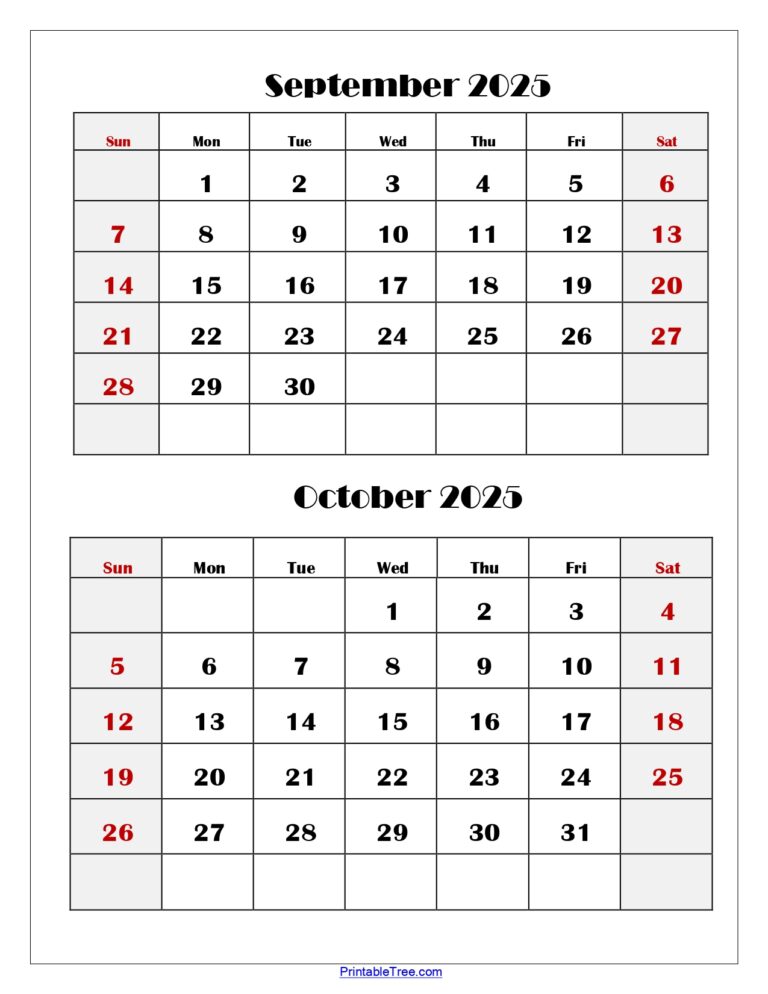 Two Months Calendar 2025-2026 Printable PDF | Double Month Calendar
