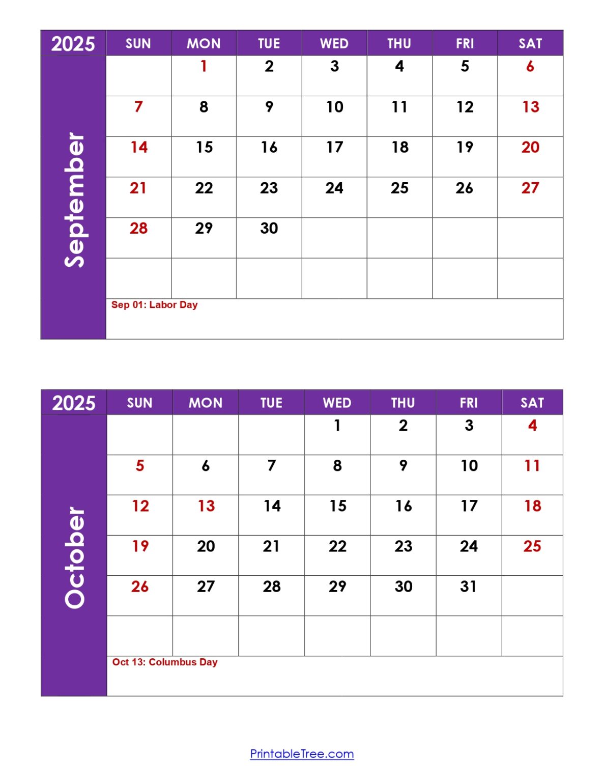 September and October 2025 Calendar Printable PDF | Two Months Calendar