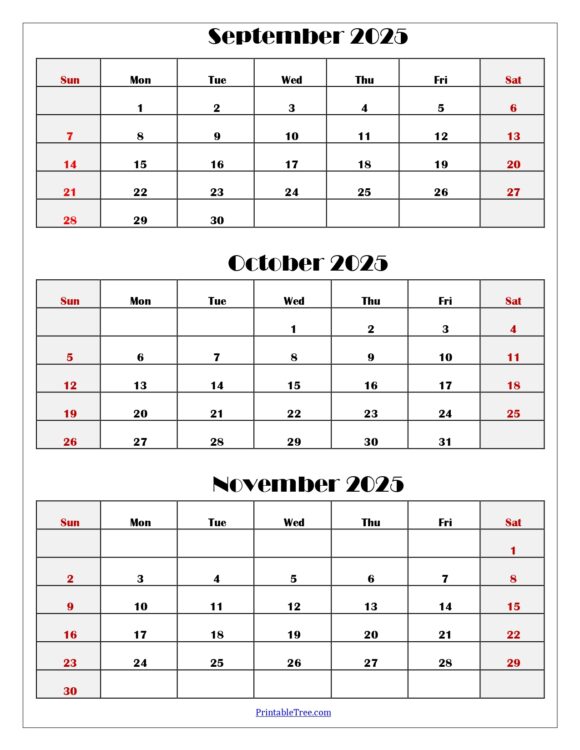 Three Months Calendar Printable PDF 2025- 2026