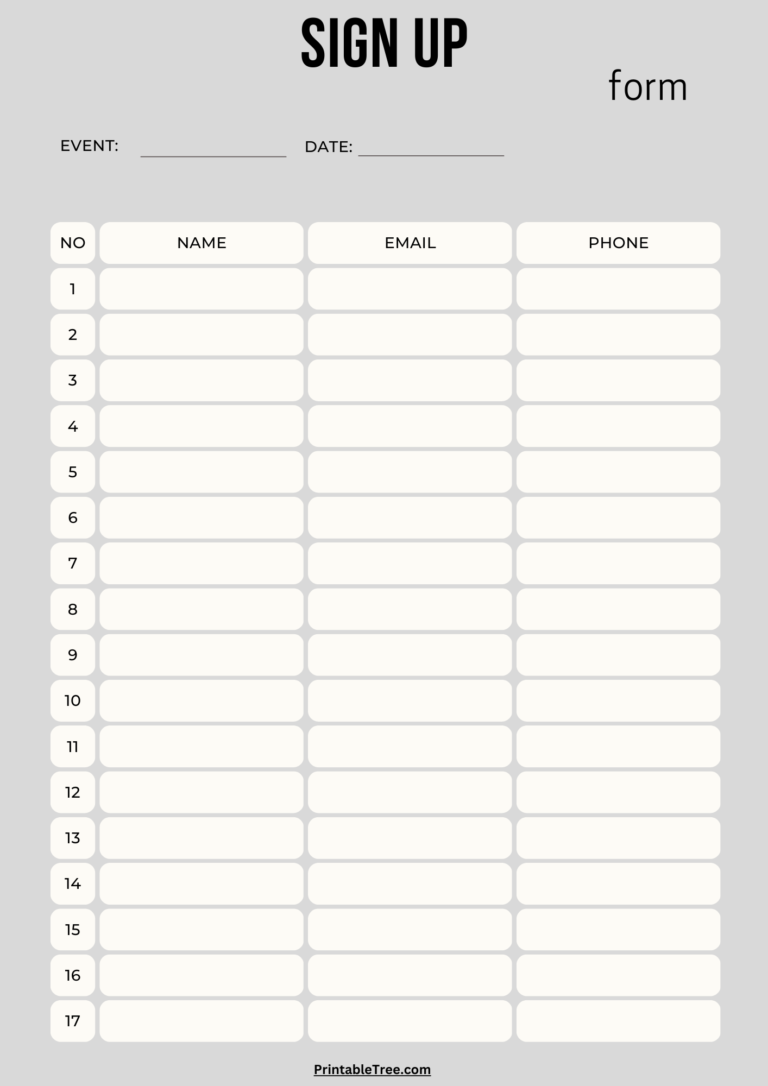 Free Printable Sign-up and Sign-in Sheet PDF Templates