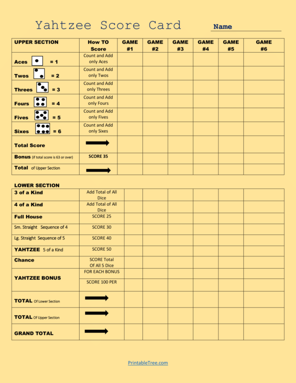 Free Printable Yahtzee Score Card Sheets PDF Templates